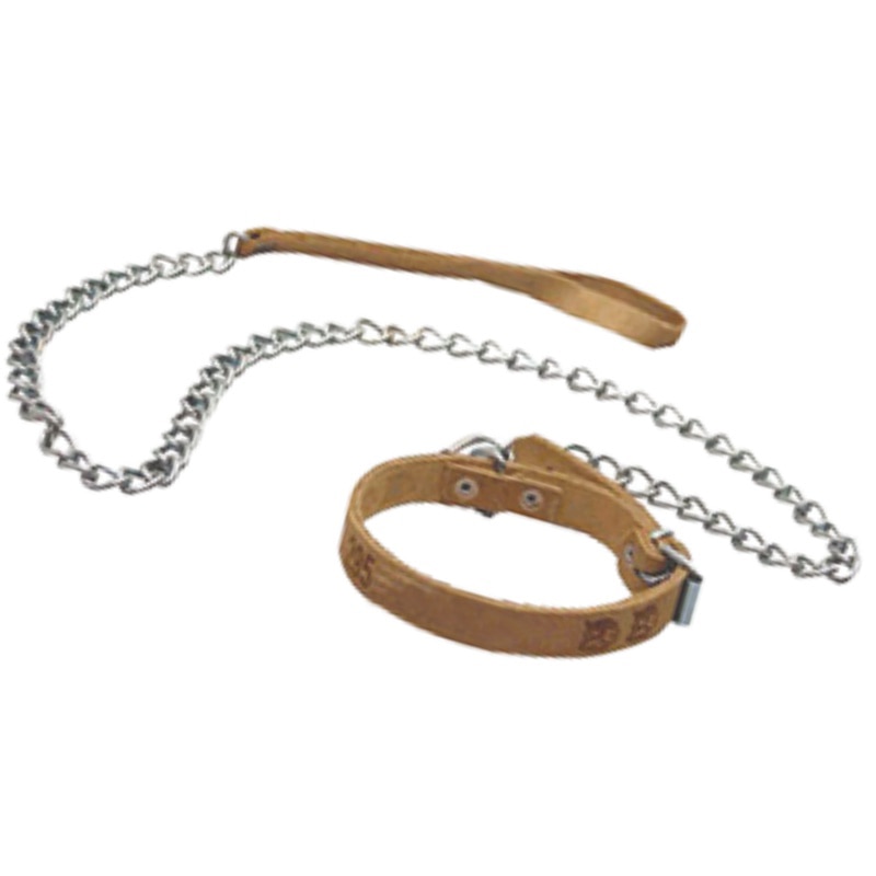Zgarda caine din piele cu lesa din lant, nr 295,2 cm x 100 cm - eMAG.ro