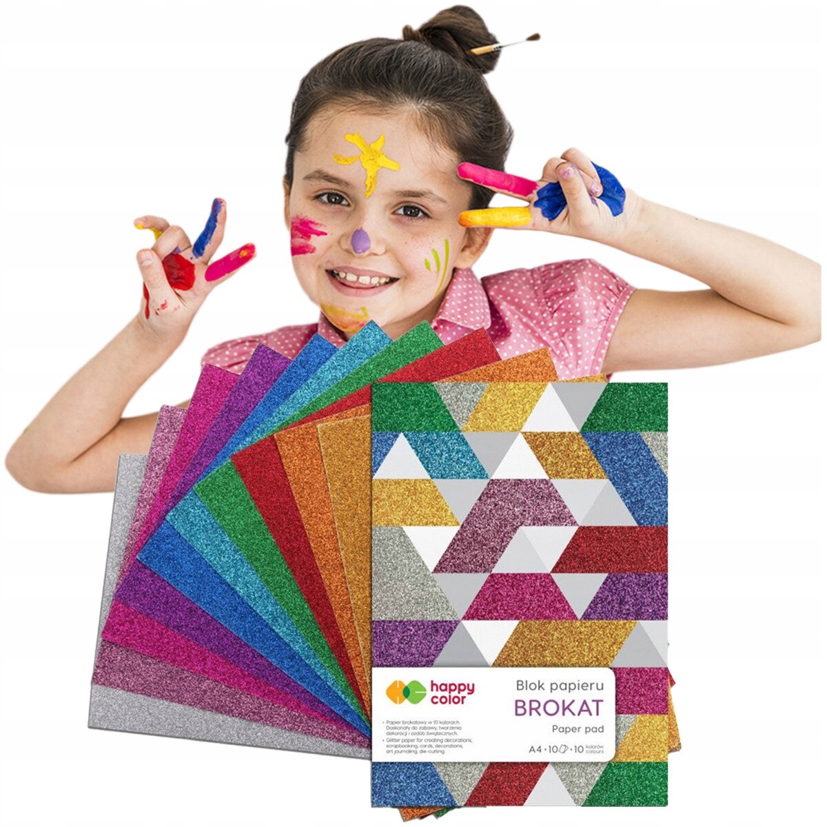 Bloc hartie colorata, Happy Color, Cu sclipici, A4, Multicolor - eMAG.ro