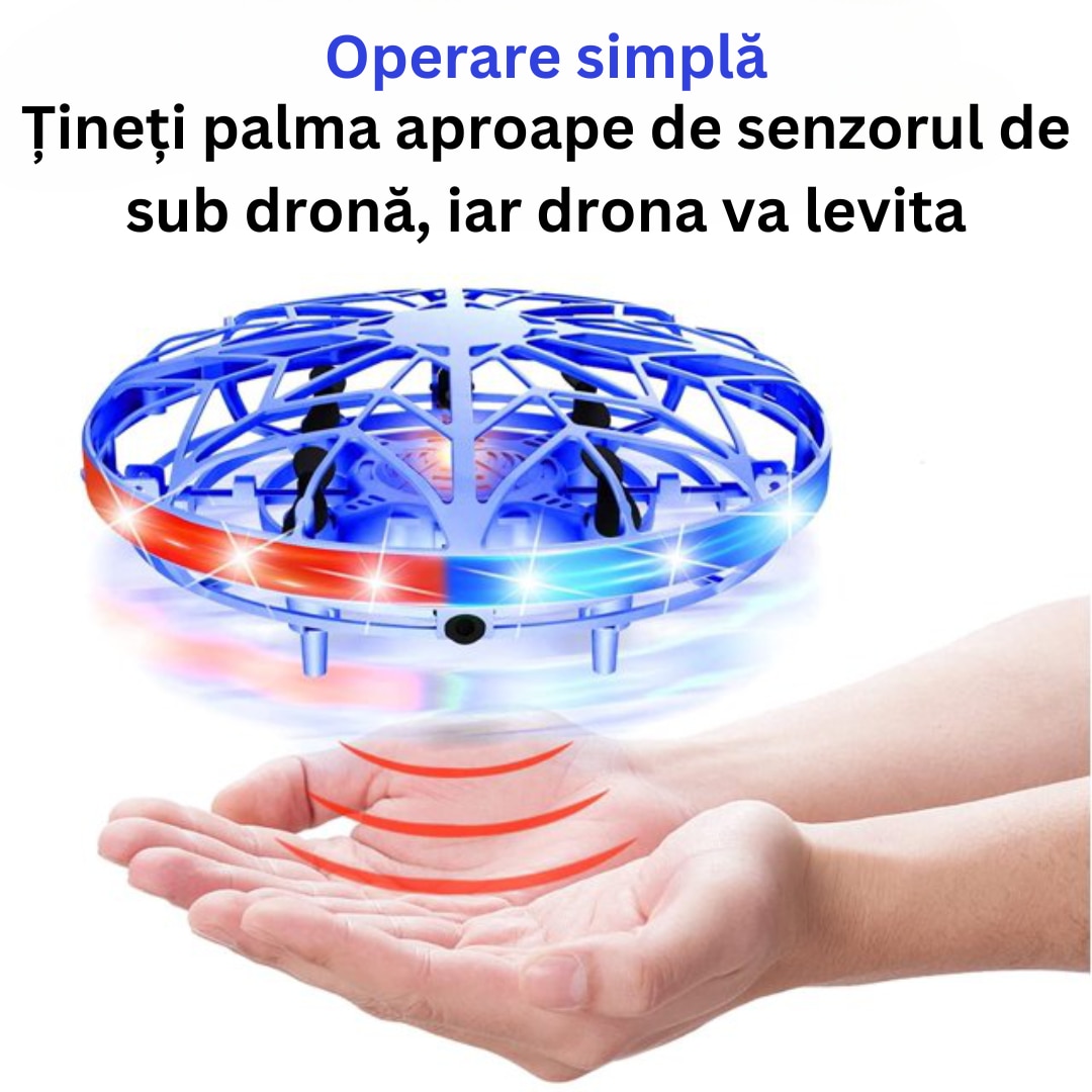 Jucarie interactiva, tip OZN/Drona, Rotire 360°, Sigur pentru copii ...
