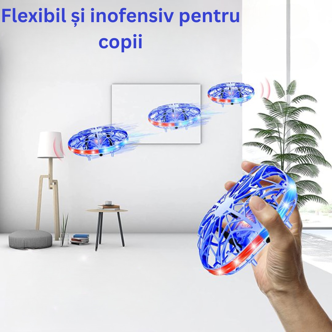 Jucarie interactiva, tip OZN/Drona, Rotire 360°, Sigur pentru copii ...