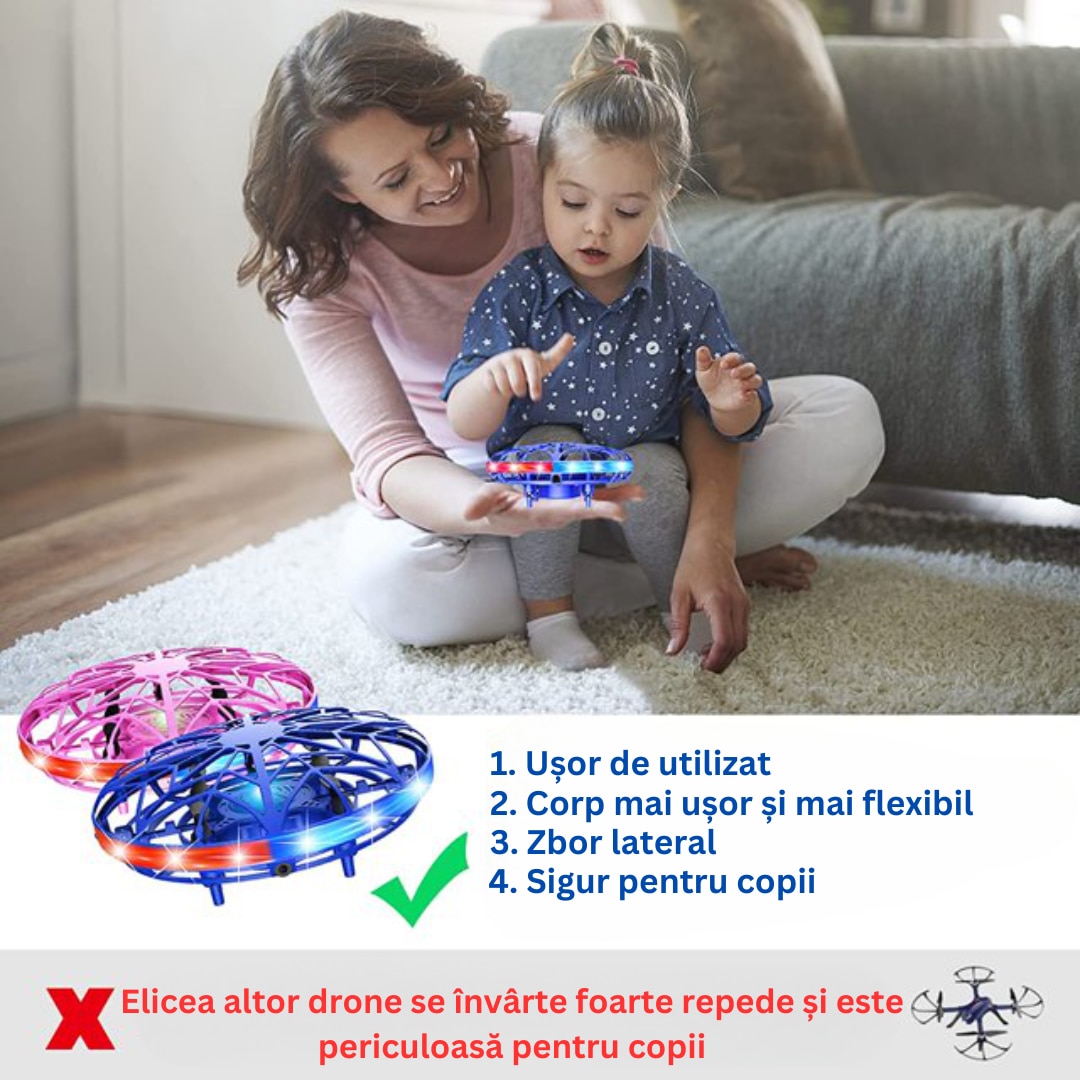 Jucarie interactiva, tip OZN/Drona, Rotire 360°, Sigur pentru copii ...