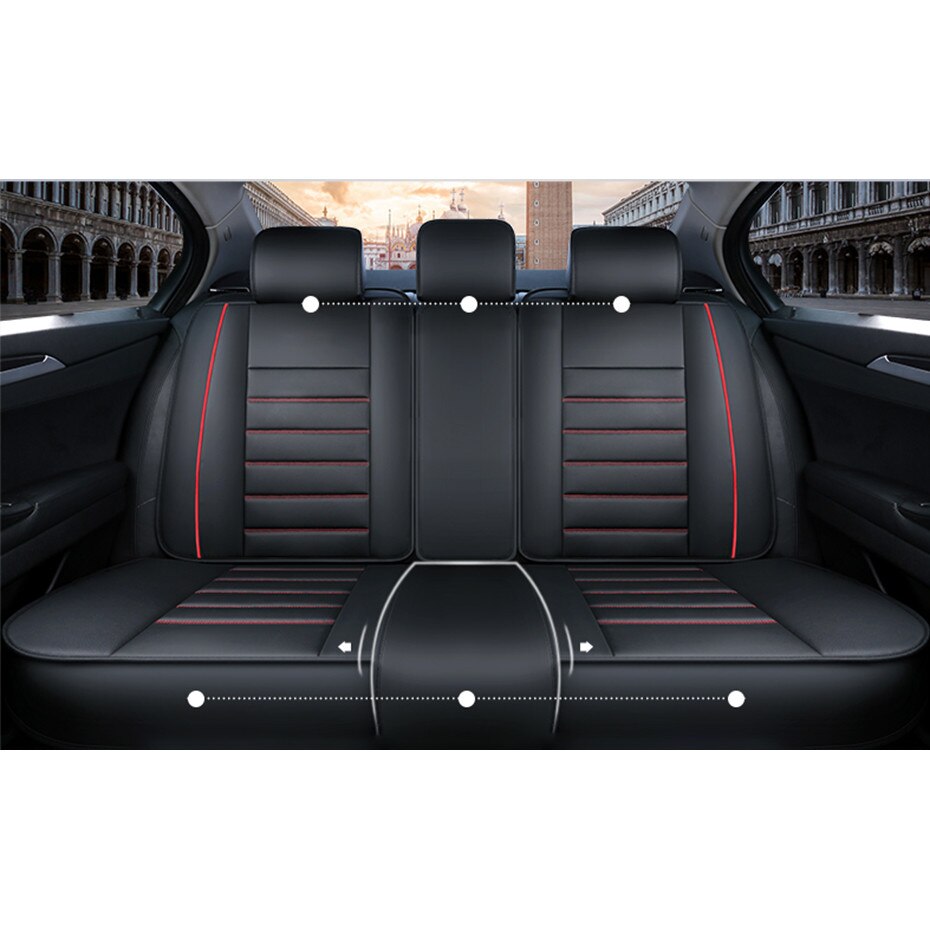 Set Huse Auto Fata Spate Universale Linii, Piele eco, Negru cusaturi ...