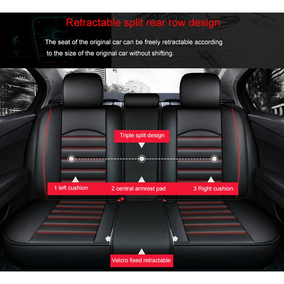 Set Huse Auto Fata Spate Universale Linii, Piele eco, Negru cusaturi ...