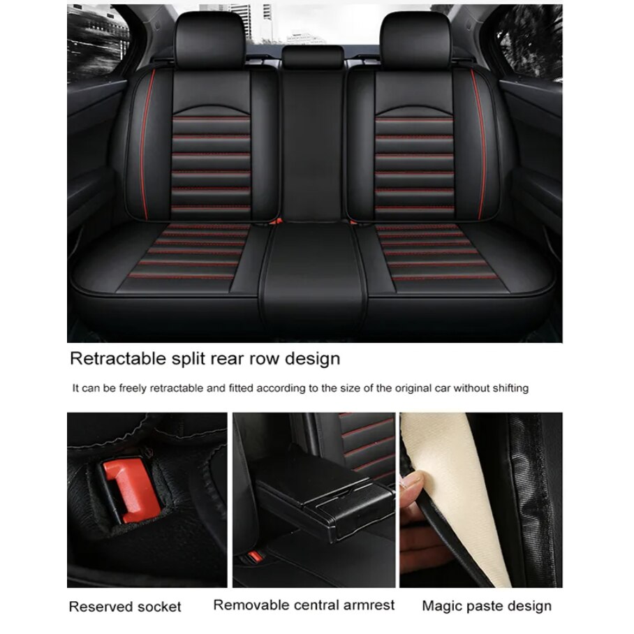 Set Huse Auto Fata Spate Universale Linii, Piele eco, Negru cusaturi ...