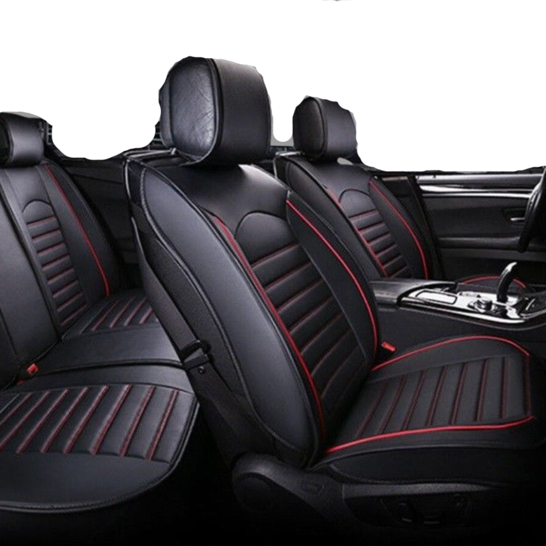 Set Huse Auto Fata Spate Universale Linii, Piele eco, Negru cusaturi ...