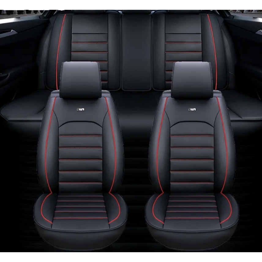 Set Huse Auto Fata Spate Universale Linii, Piele eco, Negru cusaturi ...