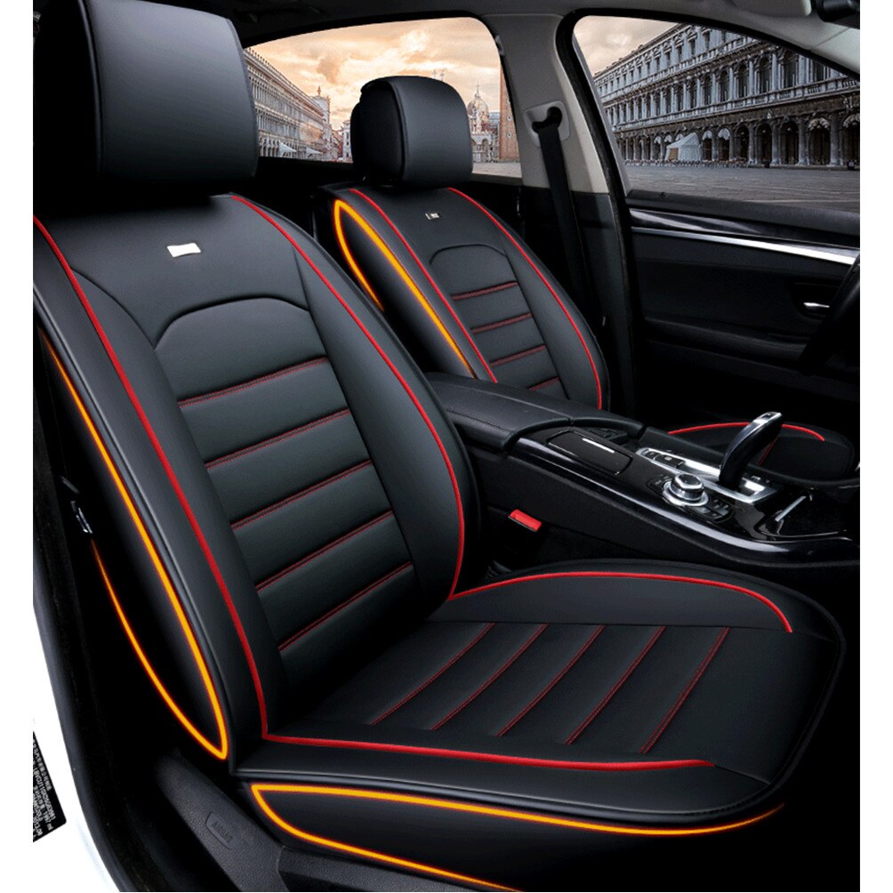 Set Huse Auto Fata Spate Universale Linii, Piele eco, Negru cusaturi ...