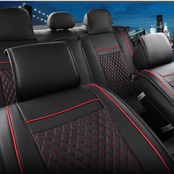 Set Huse Auto Fata Spate Universale Diamond, Piele eco, Negru cusaturi ...