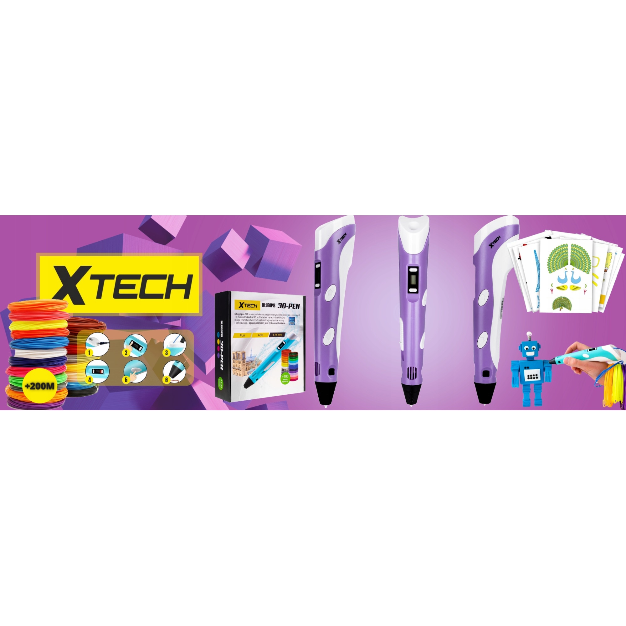 Creion 3D, XTECH, 200m, Multicolor - eMAG.ro