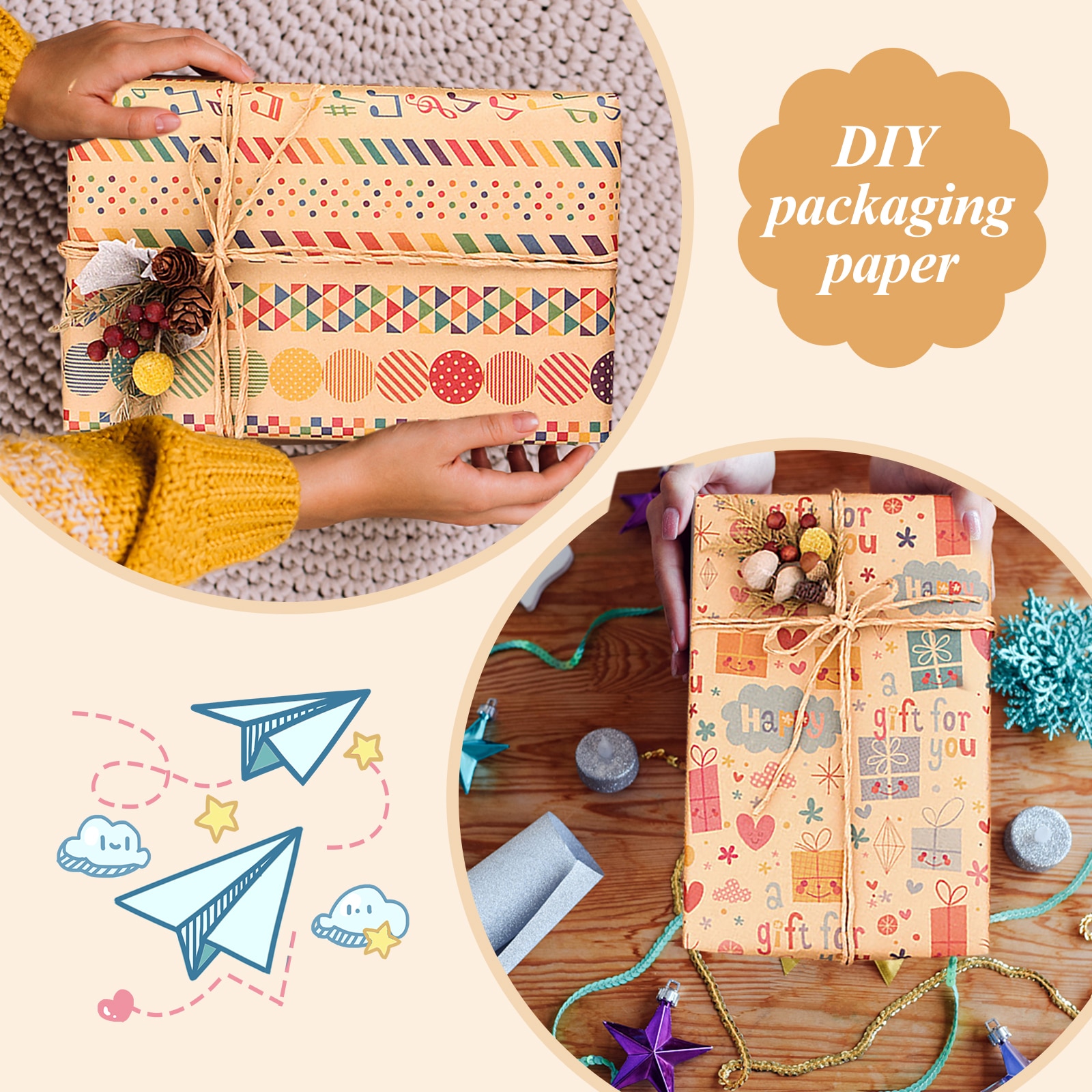 Set de hartie ambalat cadouri Kravzite®, 6 foi de hartie de impachetat ...