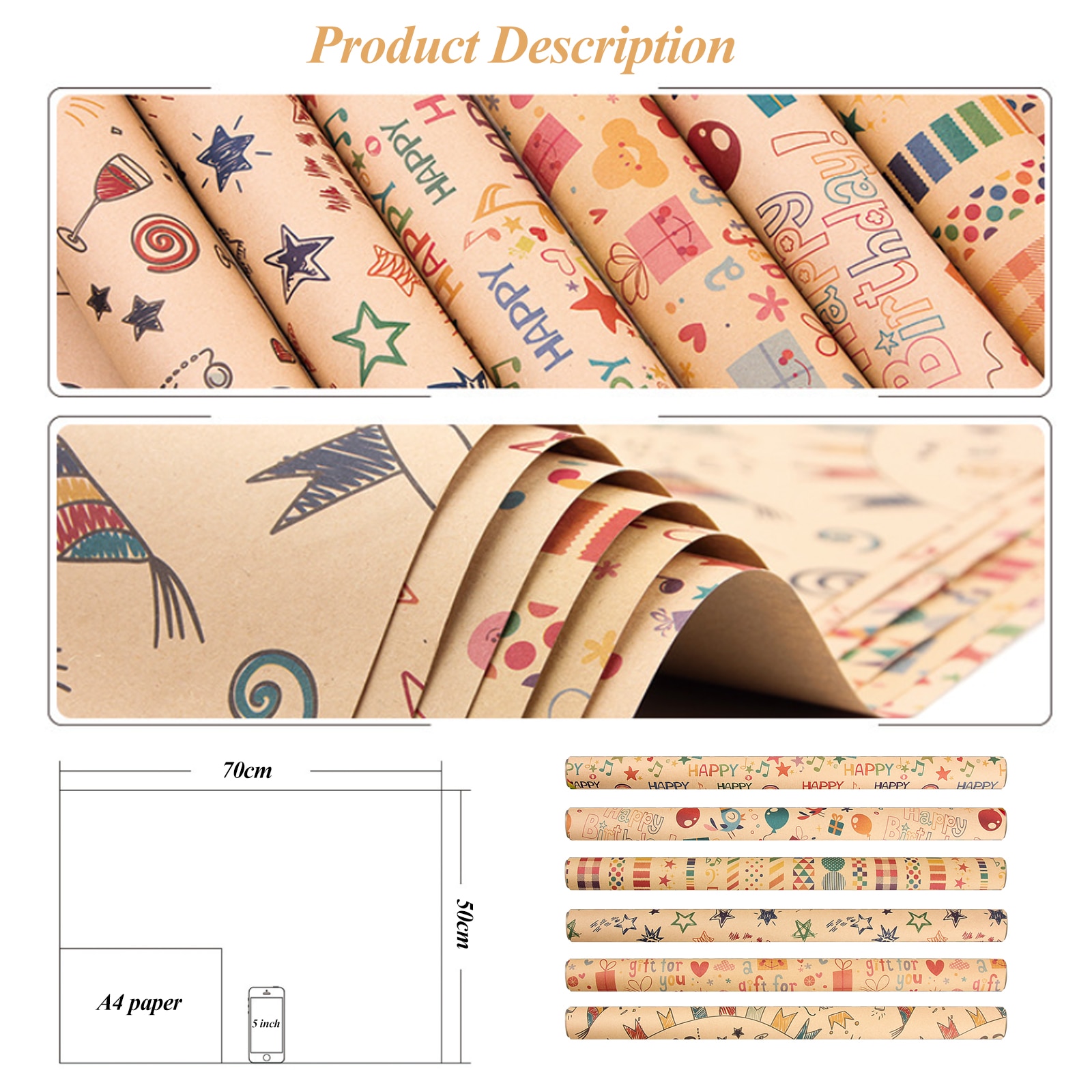 Set de hartie ambalat cadouri Kravzite®, 6 foi de hartie de impachetat ...