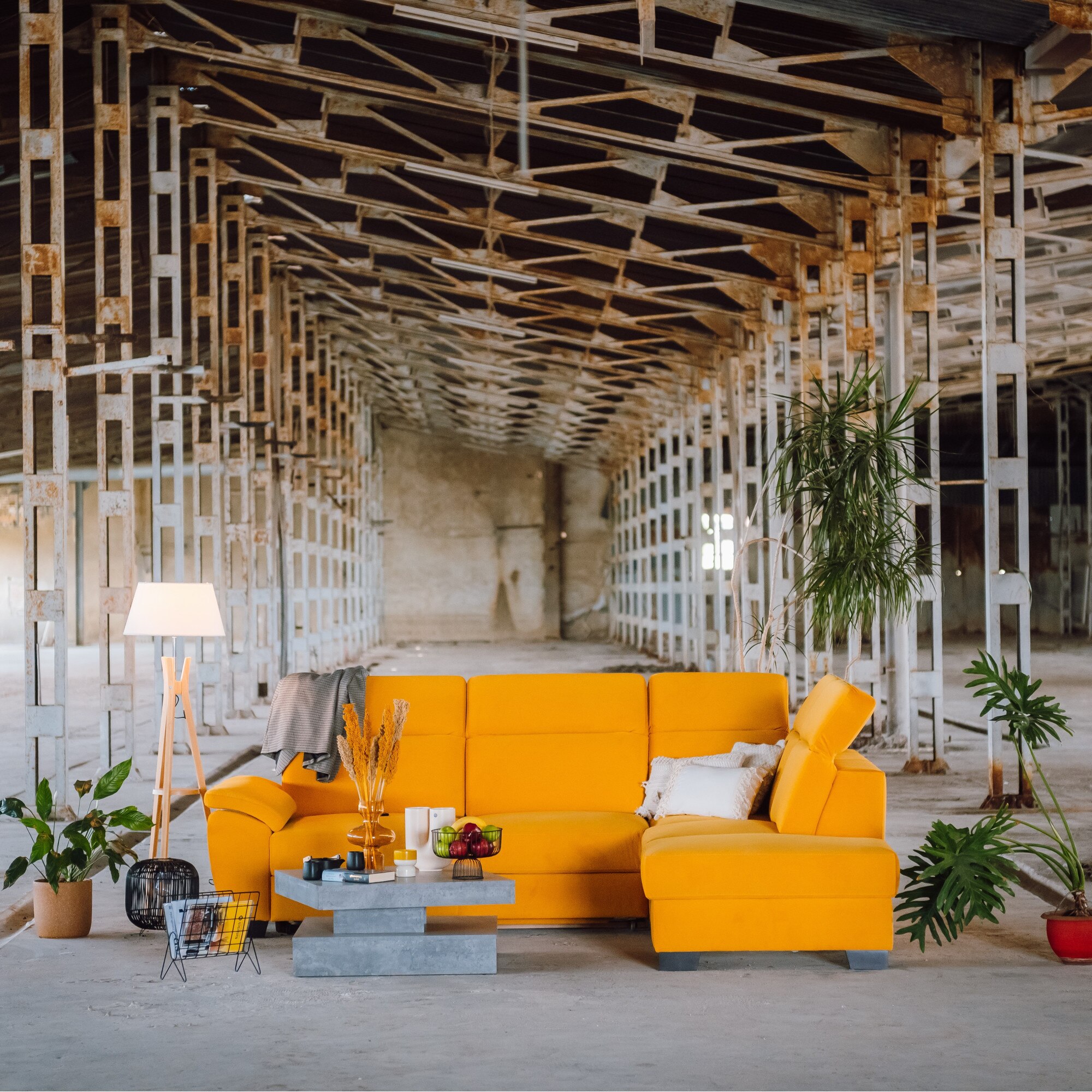 Coltar Extensibil Cu Otoman Dreapta Dax, 5 Locuri, Lada Depozitare, Galben, 296 Cm - eMAG.ro