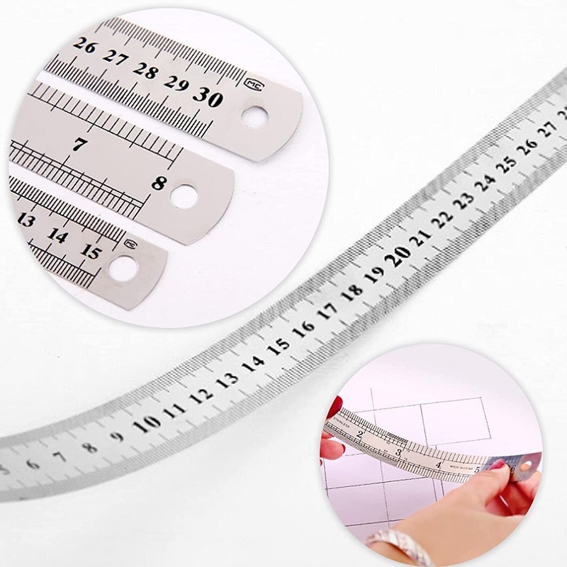 Rigla metalica, 30 x 20 x 15 cm, Inox, 3 bucati, Argintiu - eMAG.ro