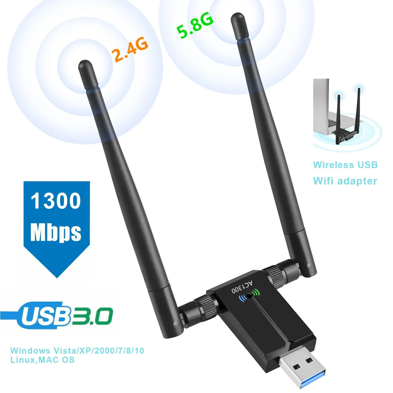 Adaptor Wireless USB 3.0, NUODWELL, Dual Band, Retea 2.4 Ghz / 5Ghz ...