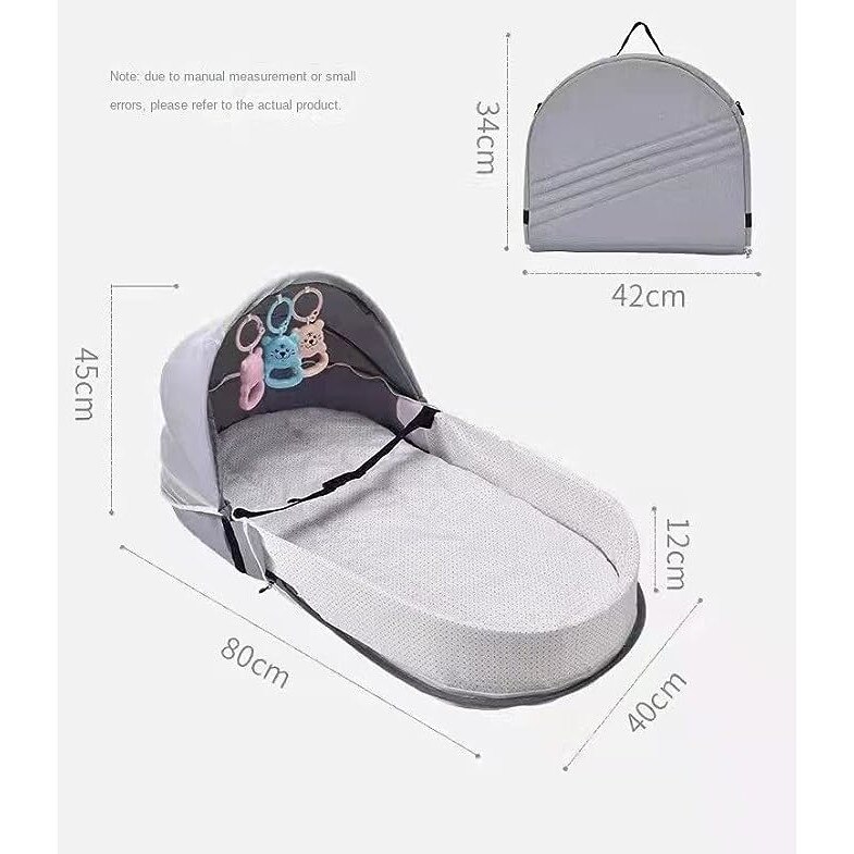 Landou bebe, 80x40x45cm, 0-12luni, Alb/Gri - eMAG.ro