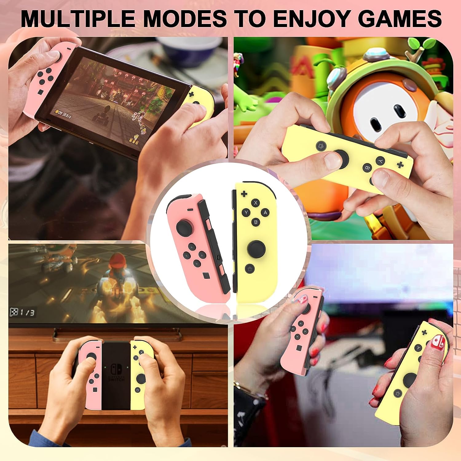 Gamepad pentru Nintendo Switch, 2 Piese, Roz/Galben - eMAG.ro