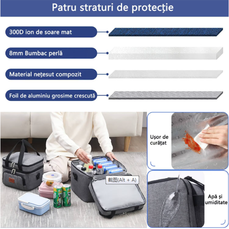 Geanta termica pentru picnic, PEVA, 24 L, Gri - eMAG.ro