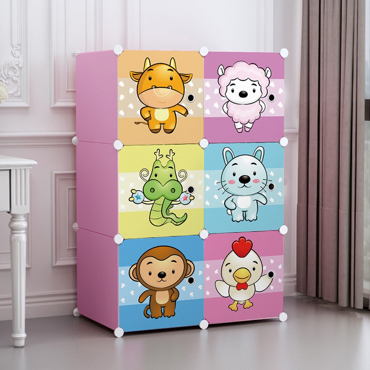 Dulap Modular Copii, 6 Usi, D5526, Roz, 75x37x111cm - eMAG.ro
