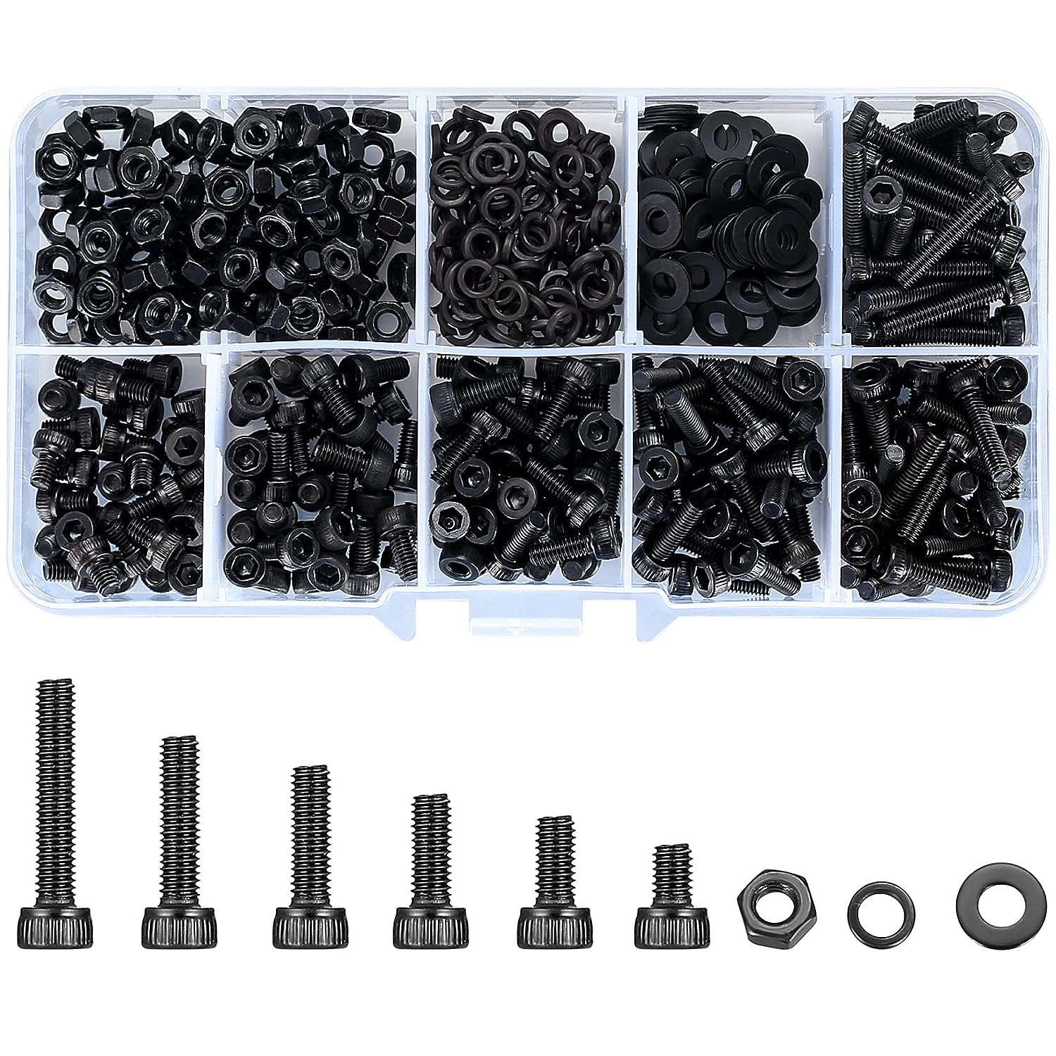 Set 450 de bucati suruburi cu cap hexagonal, Otel carbon, M3 x 4/6/8/10 ...