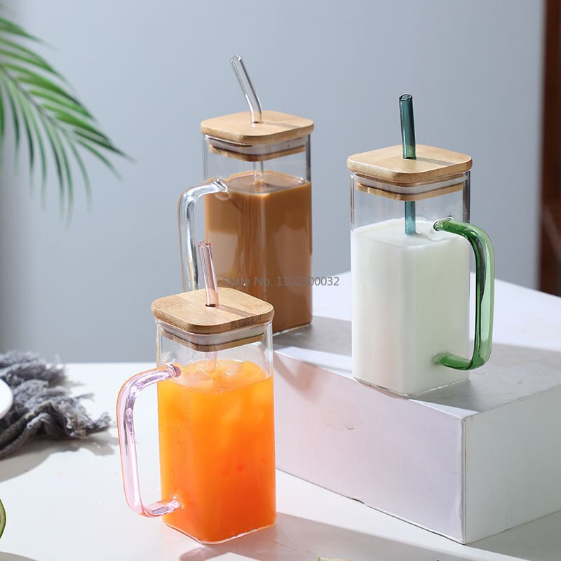 Set 6 pahare pentru limonada, Walalla, Sticla/Bambus, 450ml, Multicolor ...