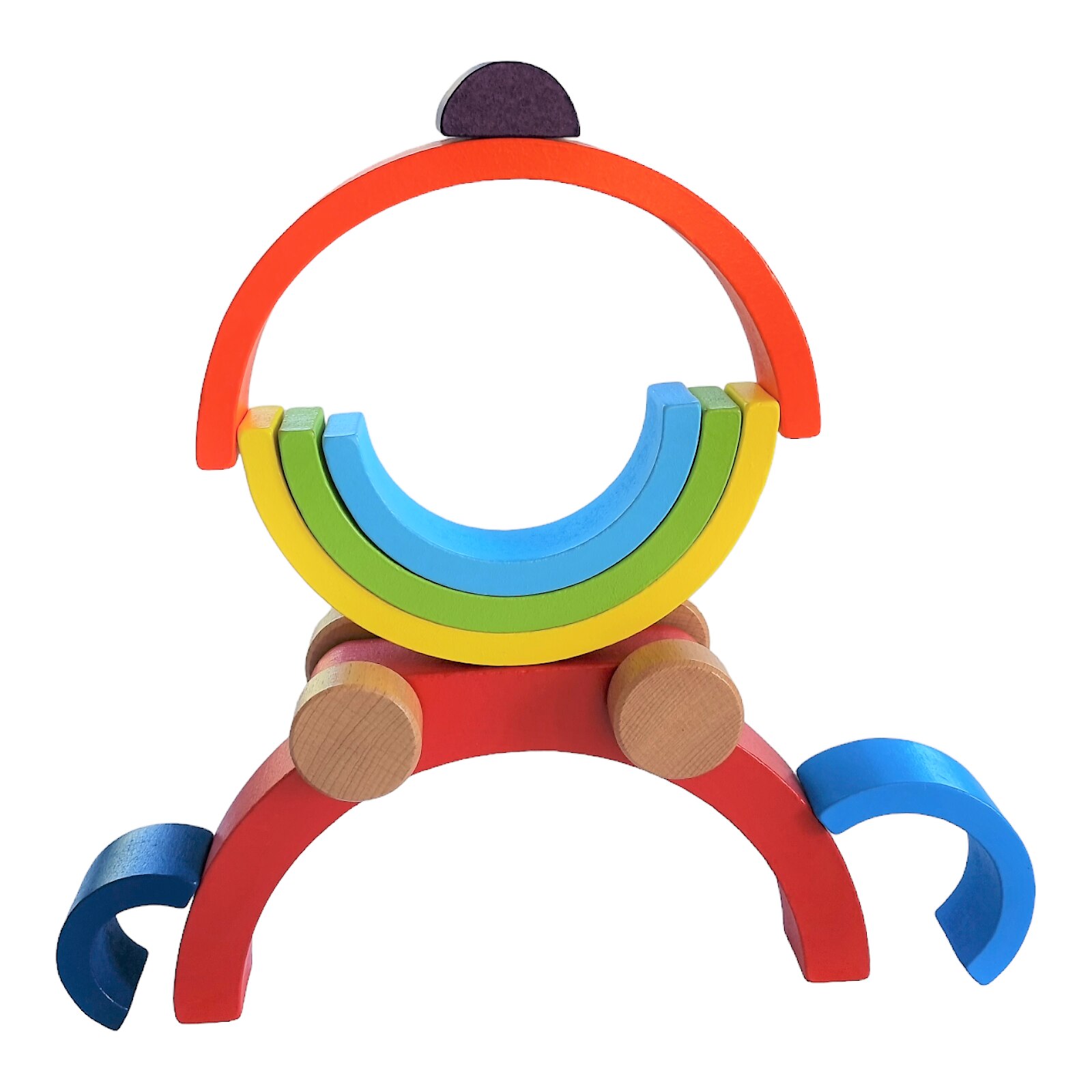 Masina colorata curcubeu, Stivuitor din lemn, Constructie, Puzzle, 8 ...