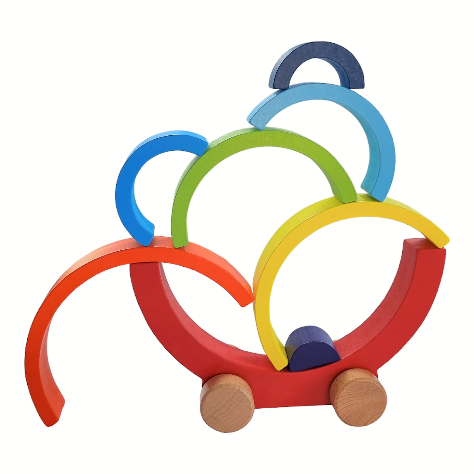 Masina colorata curcubeu, Stivuitor din lemn, Constructie, Puzzle, 8 ...