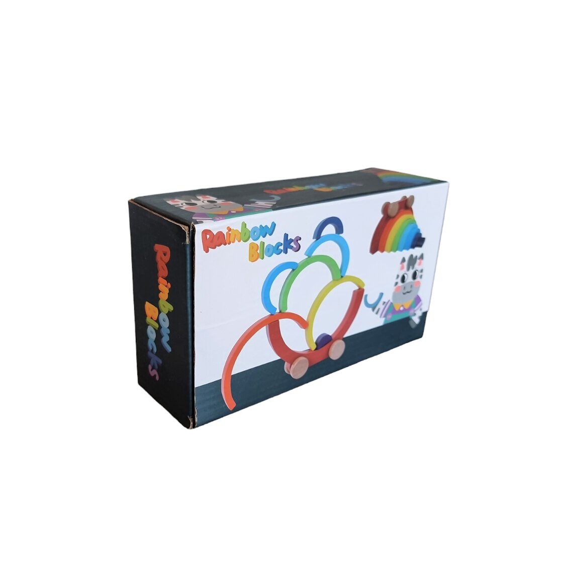 Masina colorata curcubeu, Stivuitor din lemn, Constructie, Puzzle, 8 ...