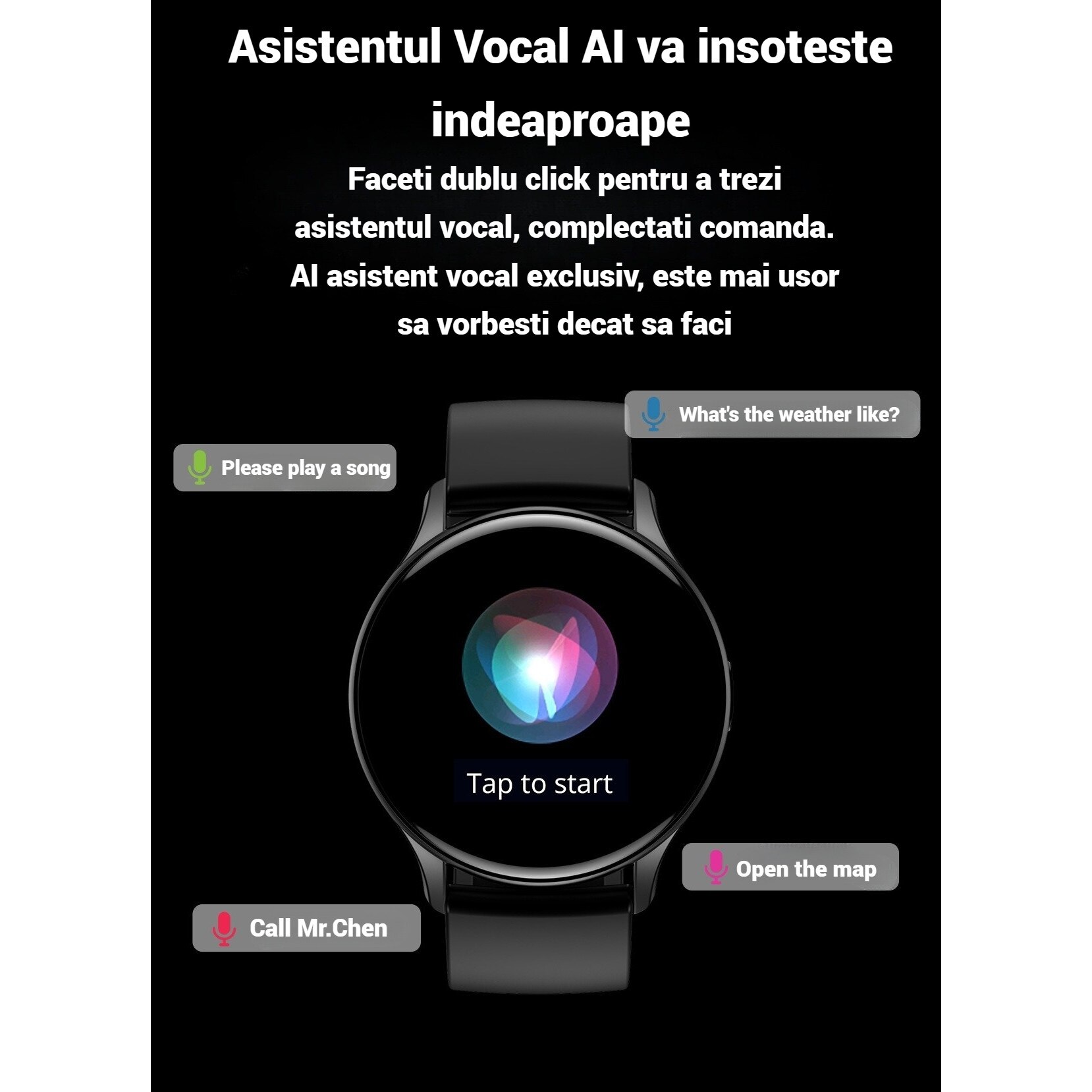 Ceas Smart AMOLED Auriu, 1.43", Apel Bluetooth One-Touch, AI Asistent ...