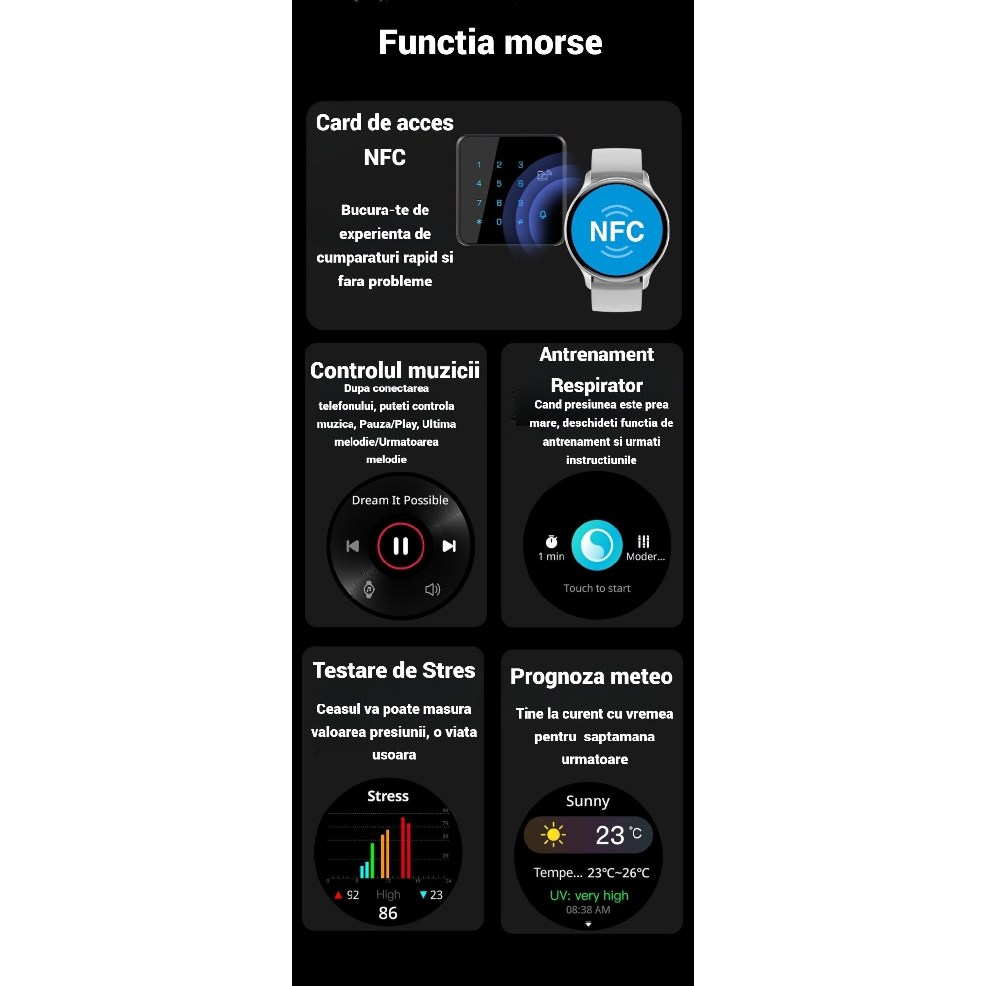 Ceas Smart AMOLED Auriu, 1.43", Apel Bluetooth One-Touch, AI Asistent ...