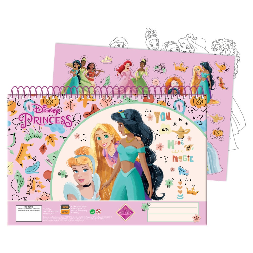 Bloc de desen A4 spirala, Disney Princess Dreams, 40 foi si stickere ...