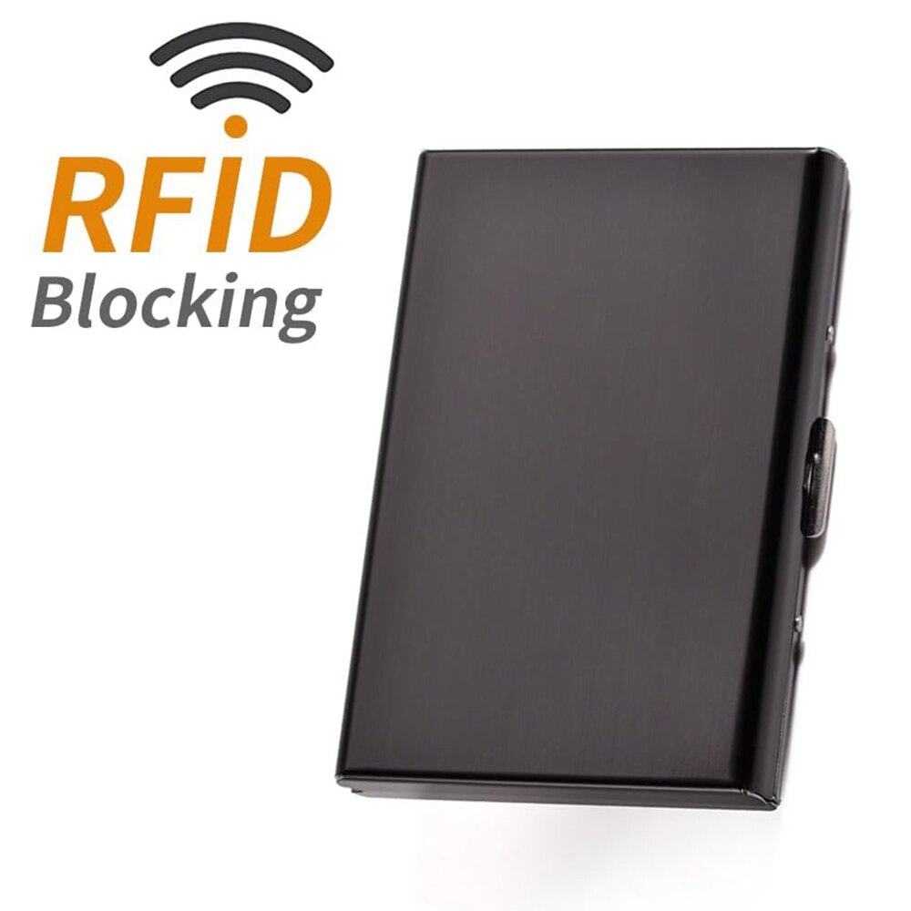 Портфейл от неръждаема стомана за карти, GOGOU®, 97x67x13 mm, Черен ...