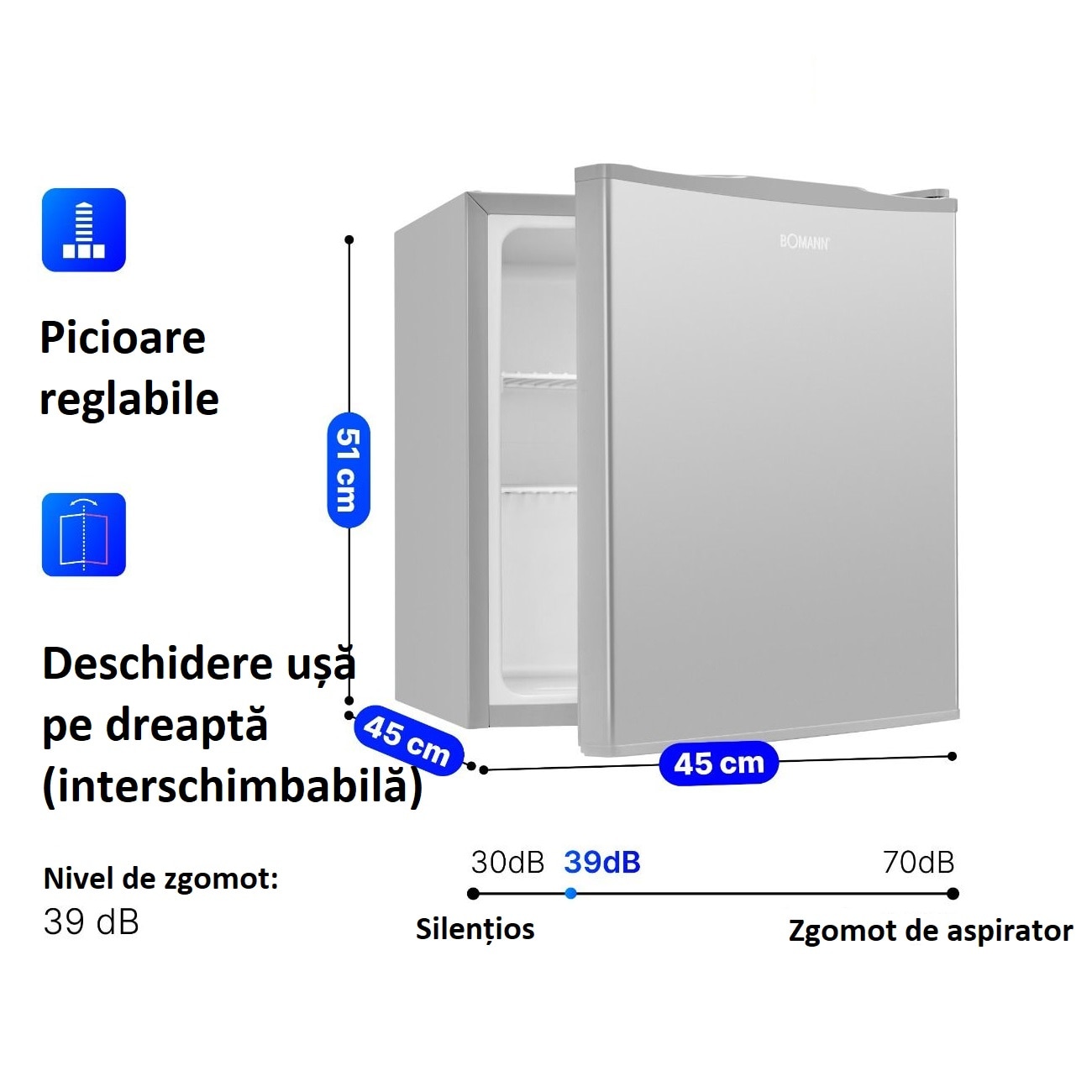 Frigider minibar Bomann, Cool Box, H 51 cm, volum 42 litri, ideal ...