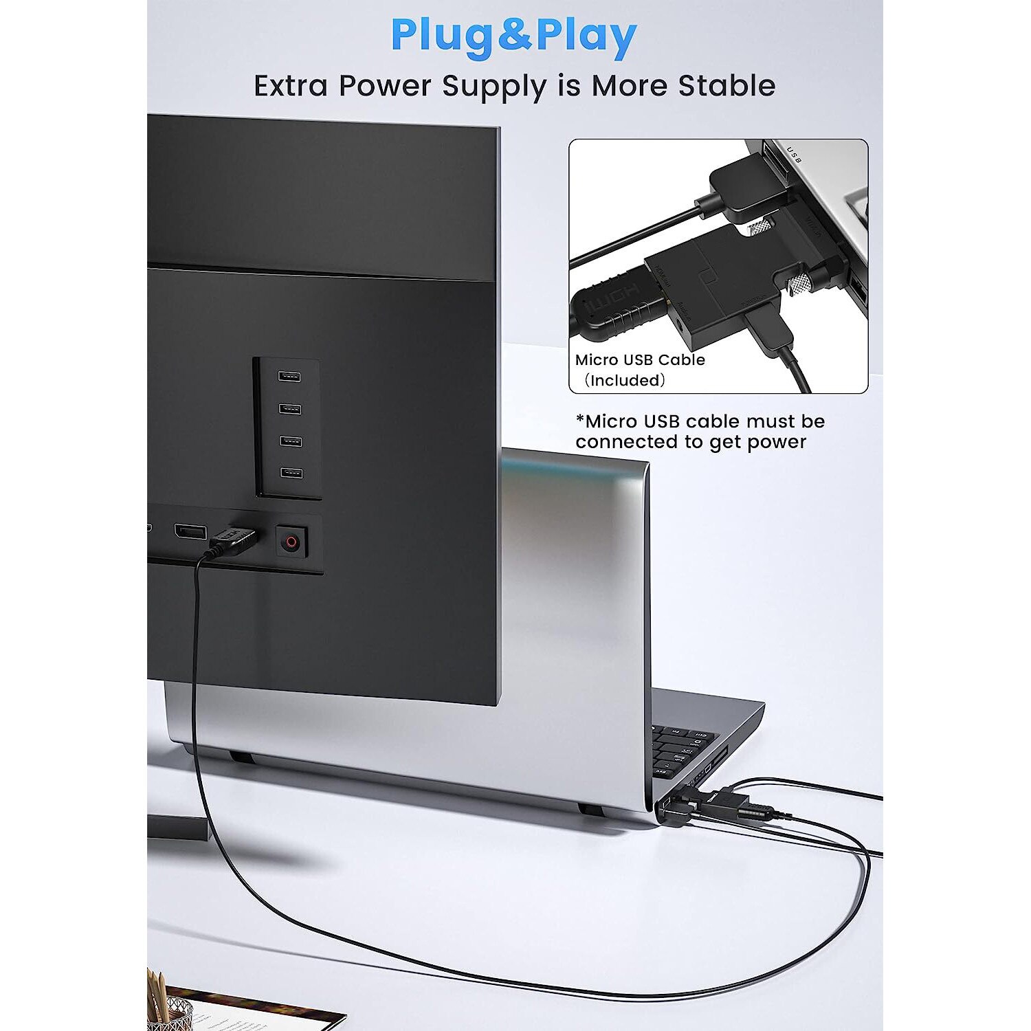 Adaptor VGA tata la hdmi mama convertor cu audio, JENUOS®, mufa aurie ...
