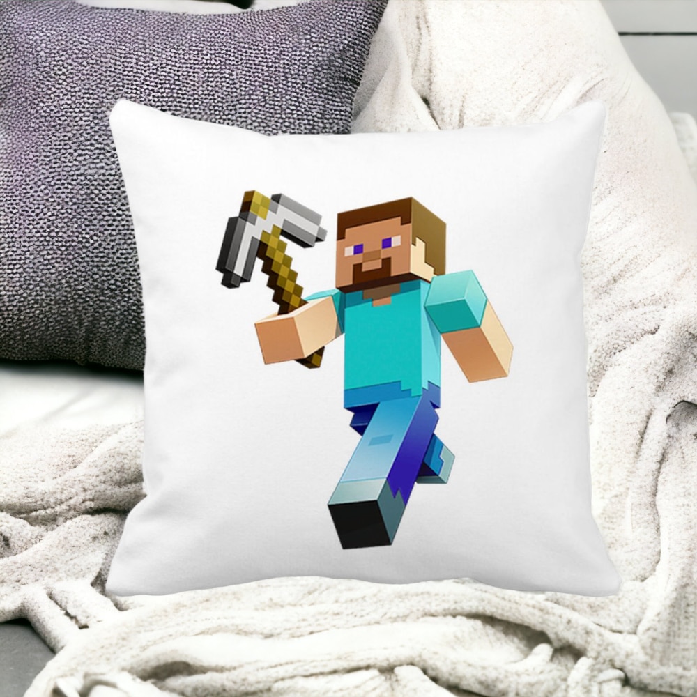 Perna Personalizata, Model Minecraft Mining Steve, 40x40 cm, Alba, Mata ...