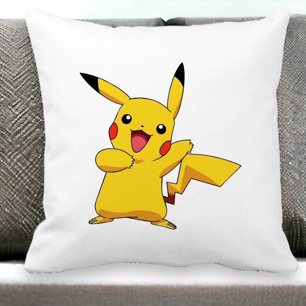 Fata de Perna Decorativa Alba, Mata, Cu model copii Pikachu, 40x40 cm - eMAG.ro