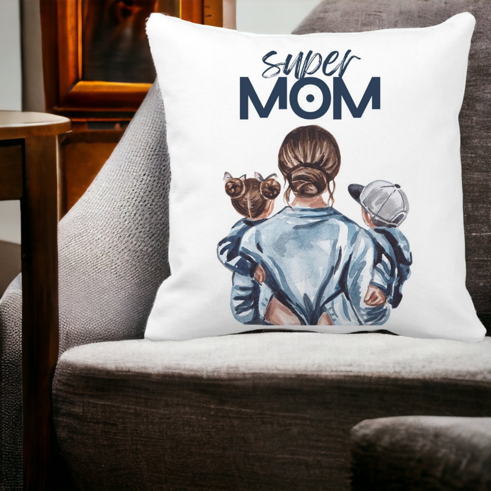 Perna Personalizata, Model Super Mom, 40x40 cm, Alba, Mata, Husa ...