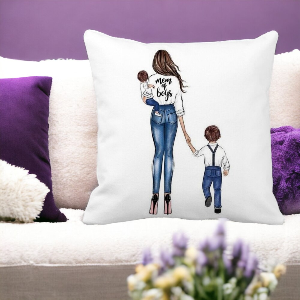 Perna Personalizata, Model Mom of Boys, 40x40 cm, Alba, Mata, Husa ...