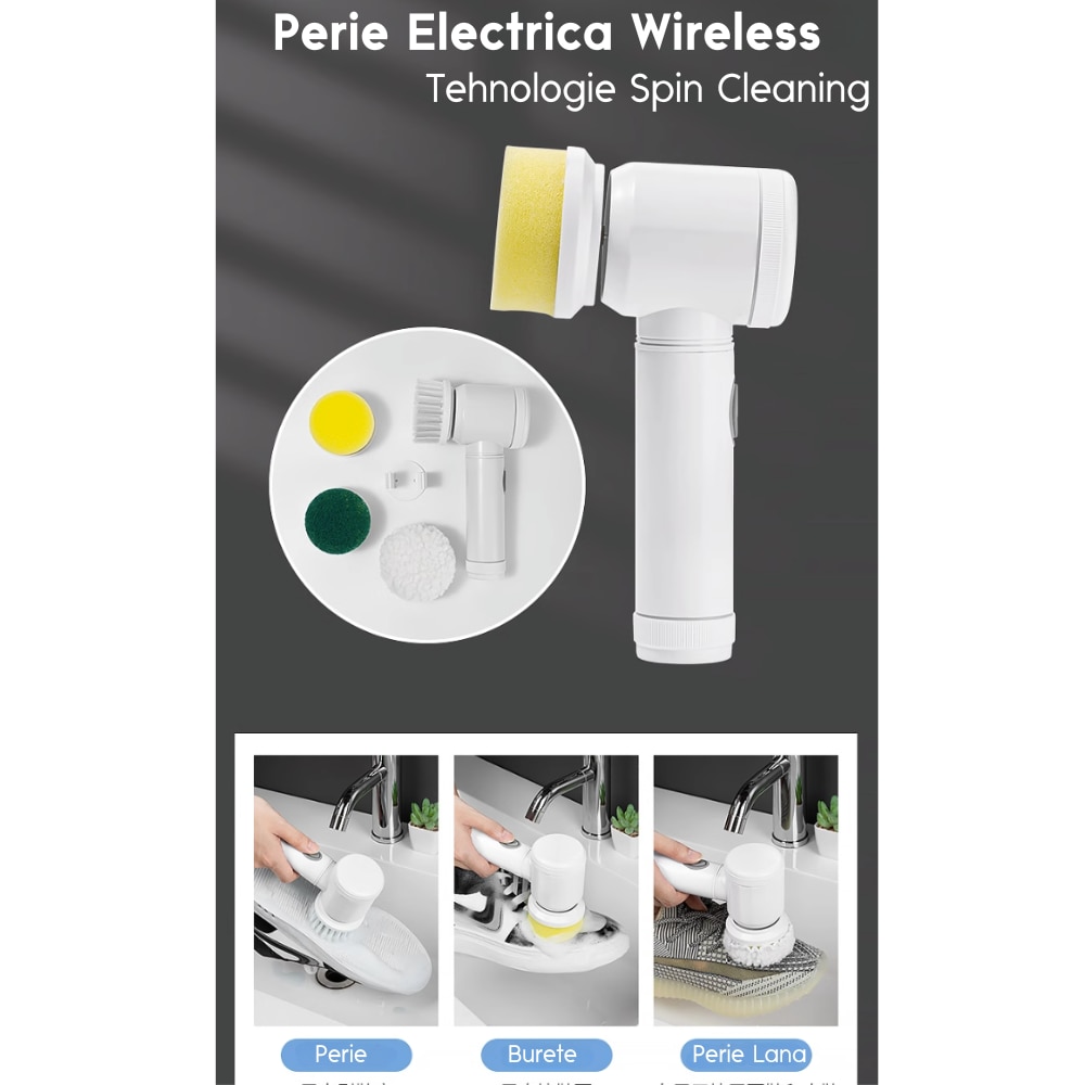 Perie Electrica Wireless cu Rotatie si 6 Capete Inlocuibile, Pentru Dus ...