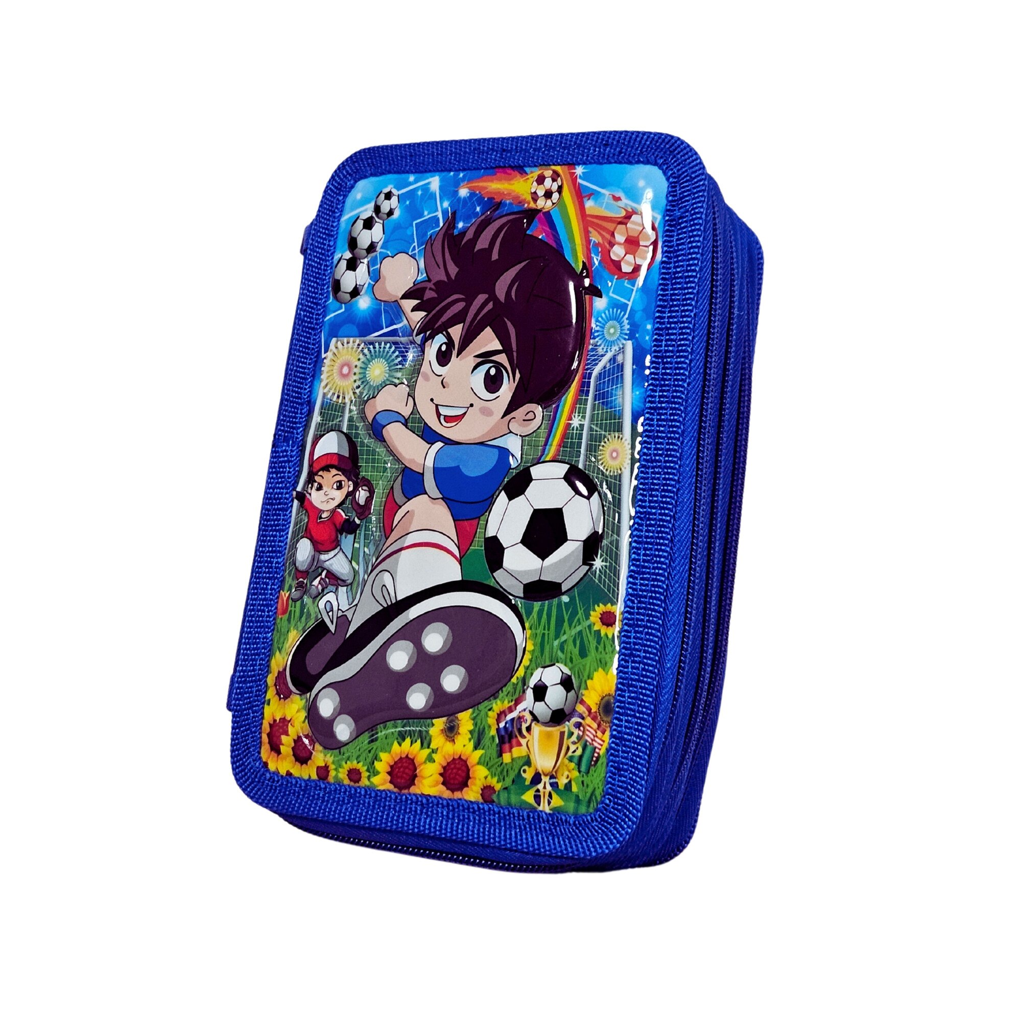 Penar echipat, pentru baieti, cu 3 fermoare, dimensiune 20 X 6 X 13 Cm ...