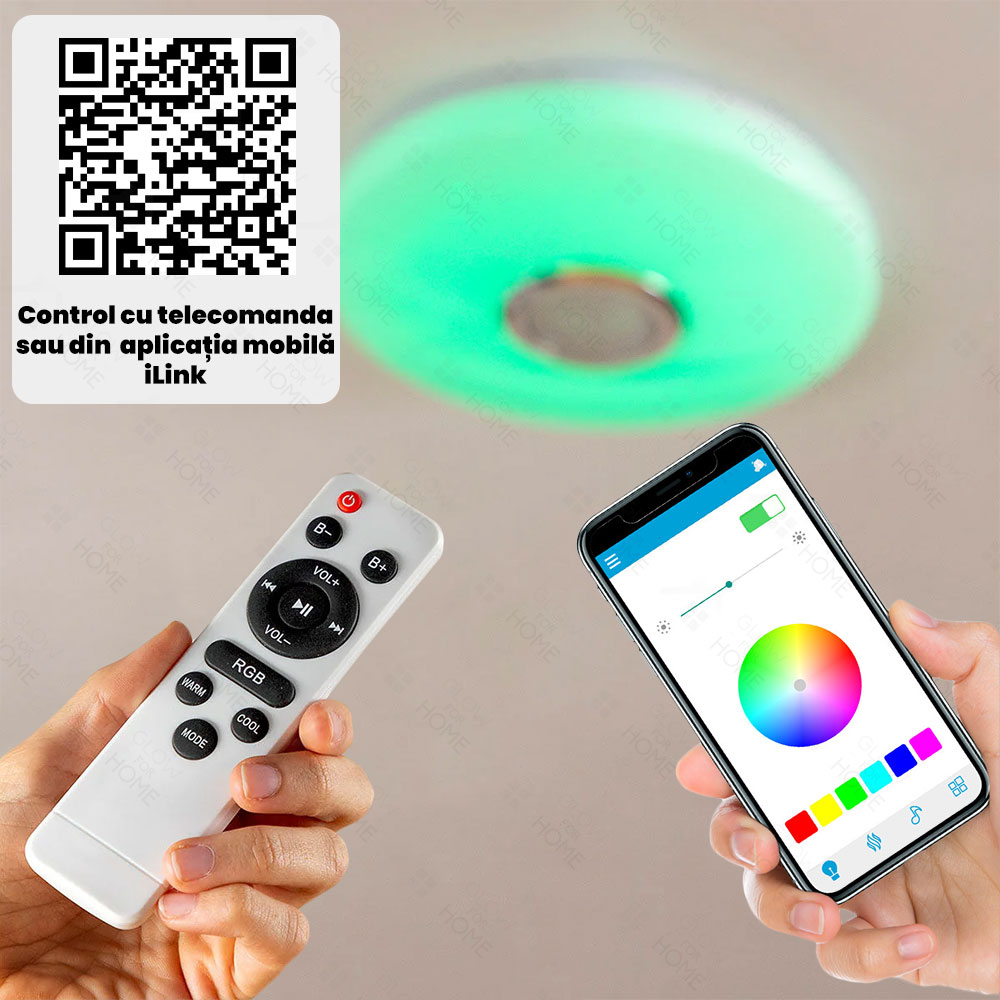 Plafoniera LED RGBW Smart, GlowforHome, Lampa de tavan cu lumina ...