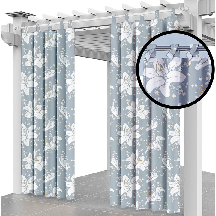 Perdele de gradina, model flori albe, 155x220 cm, 2 buc, Poliester ...