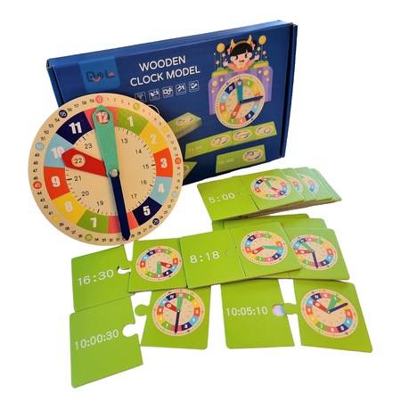 Joc educativ Invatam ceasul, 15 carduri puzzle, 17 piese, 3 ani+ - eMAG.ro