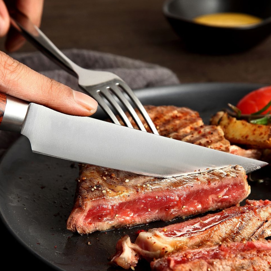 Set cutite premium din otel de Damasc, cu maner din lemn de palisandru ...