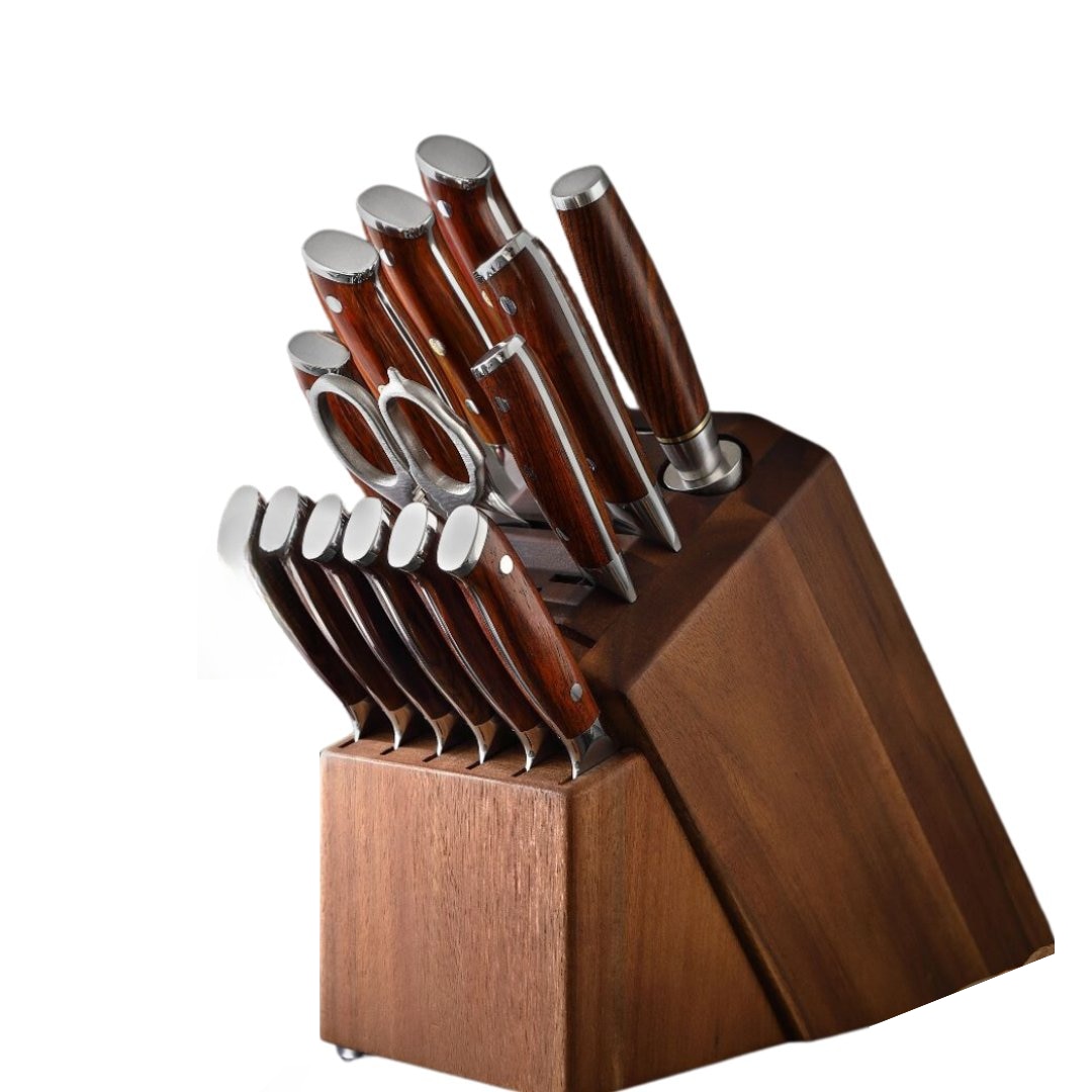 Set cutite premium din otel de Damasc, cu maner din lemn de palisandru ...