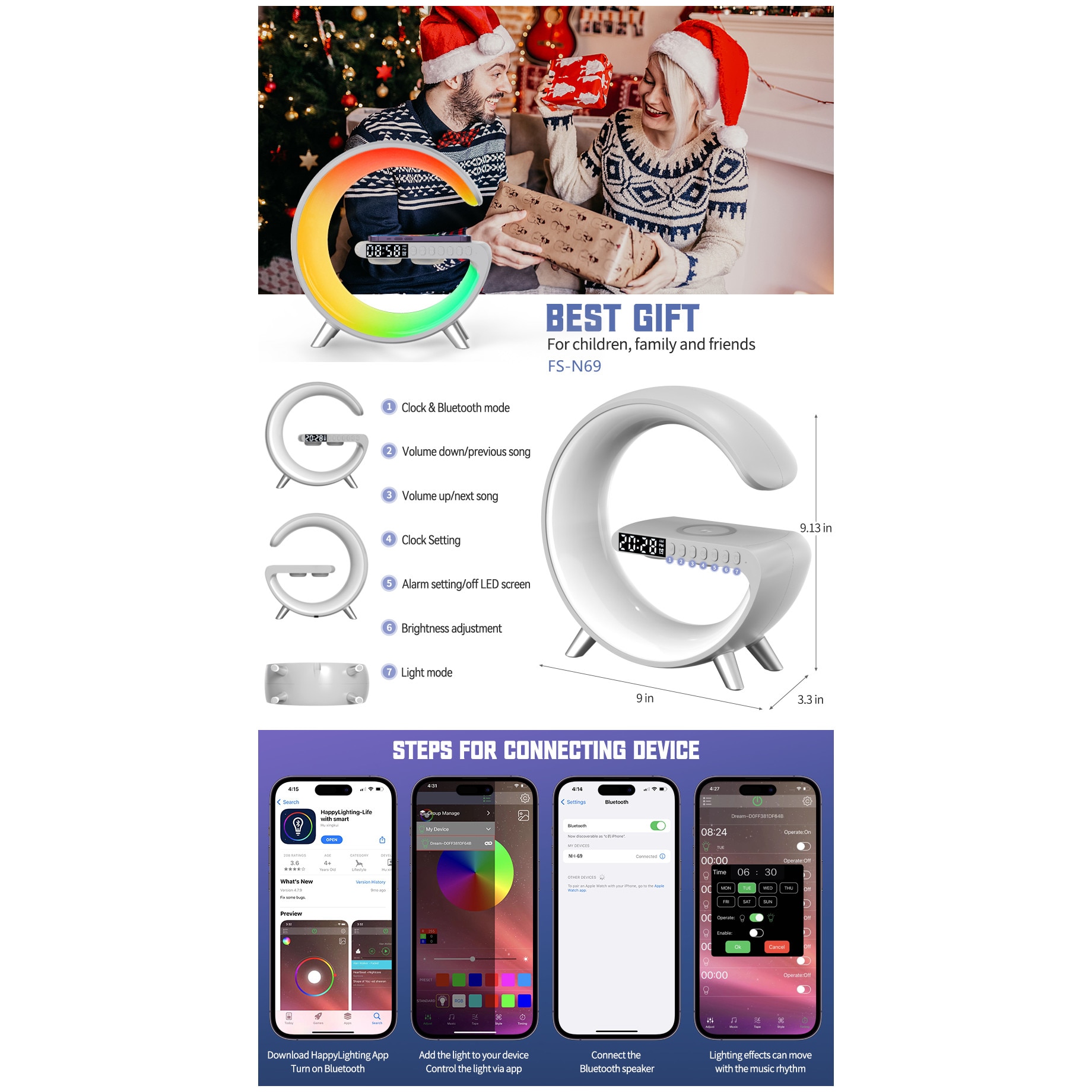 Lampa SMART, LED, RGB, Multifunctionala, Doua zone incarcare wireless ...