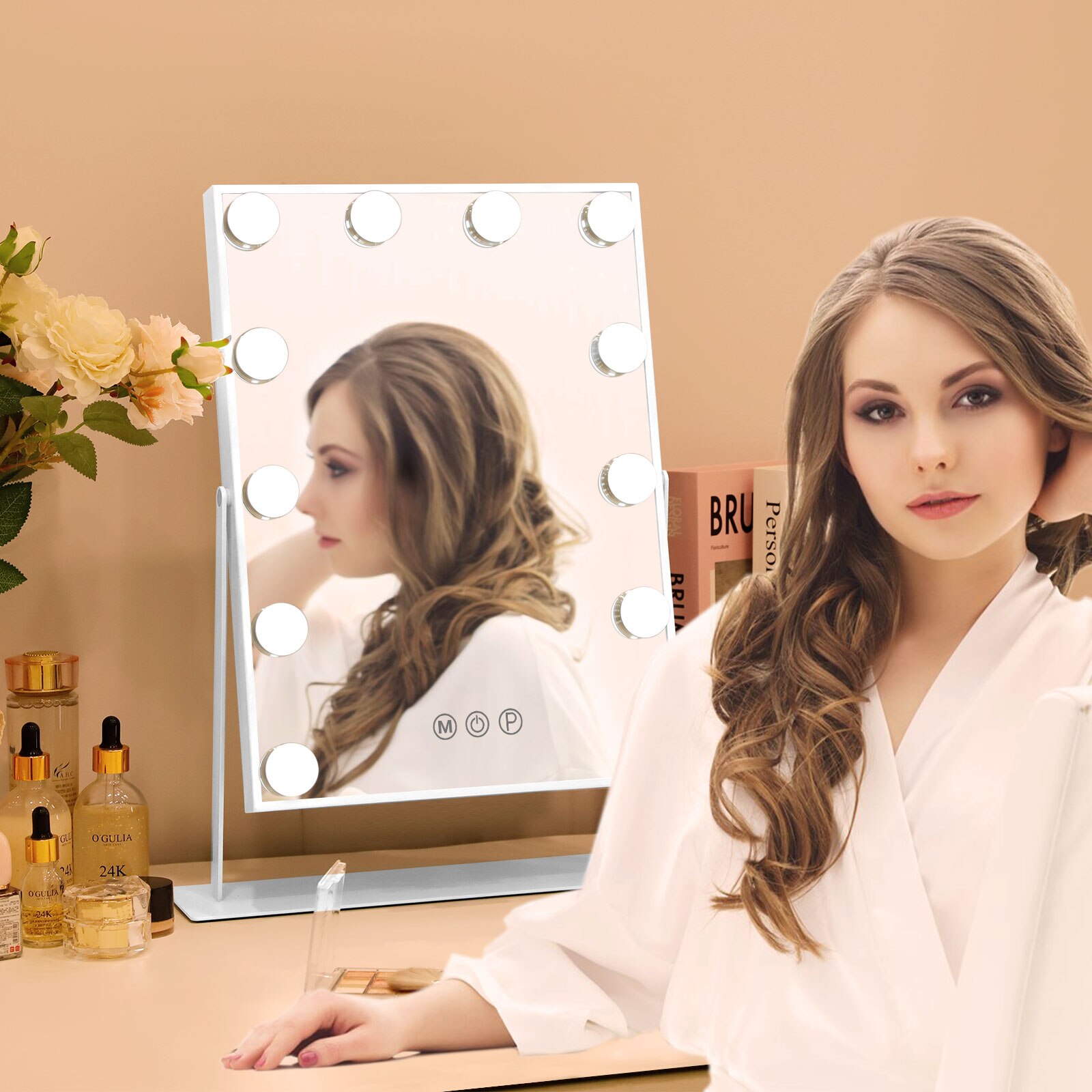 Oglinda cosmetica, FENCHILIN, 12 LED-uri, 3 tipuri de lumina ...