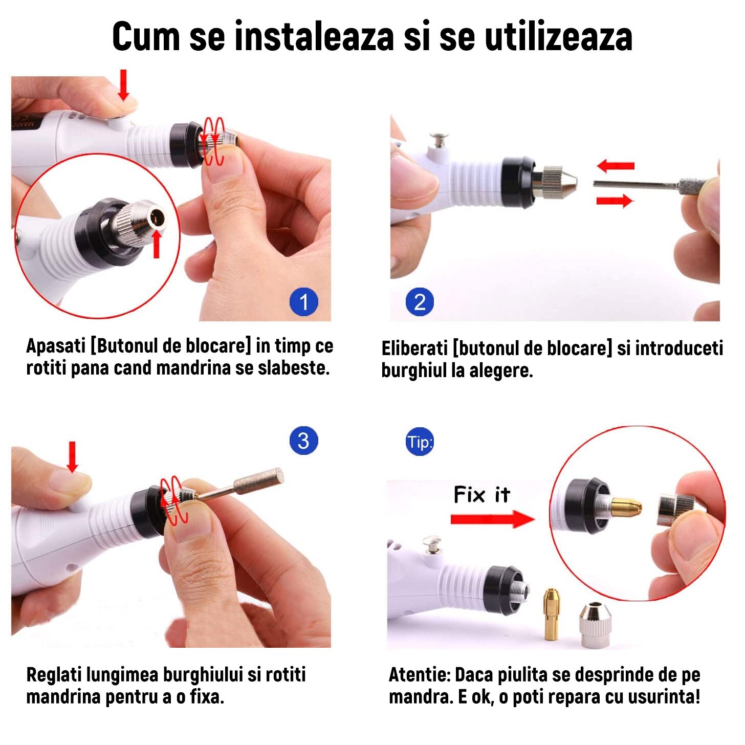 Pila electrica, Freza unghii pentru incepatori, Reincarcabila, 6 capete ...