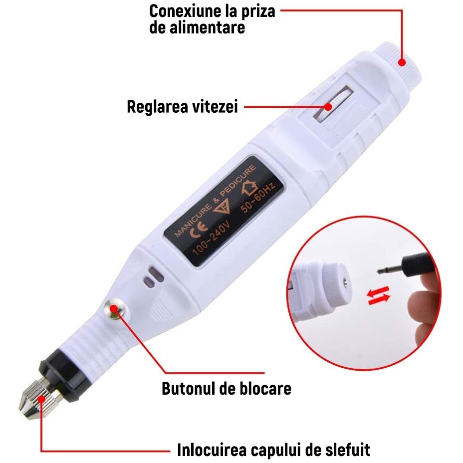 Pila electrica, Freza unghii pentru incepatori, Reincarcabila, 6 capete ...