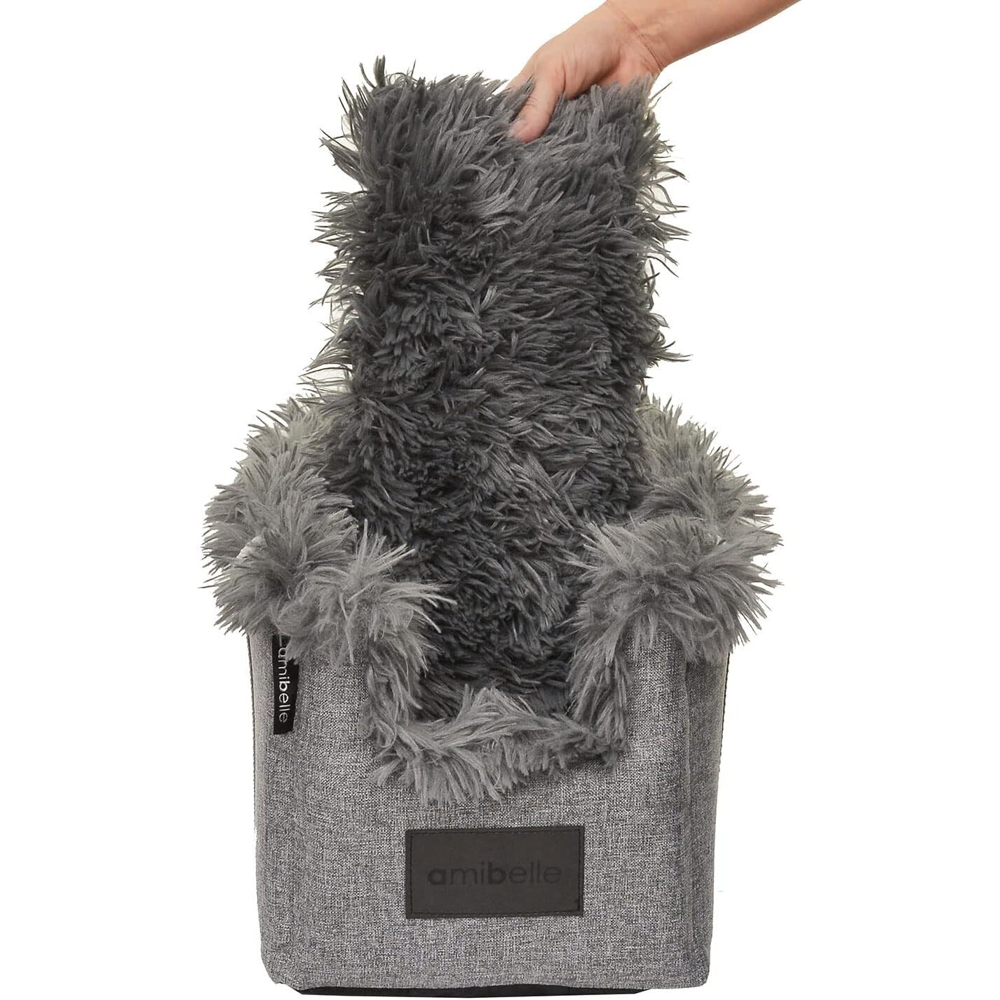 Scaun auto pentru caini si pisici, 44 x 27 x 22 cm, Gri, imitatie de in ...