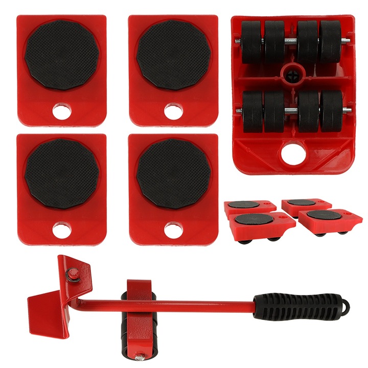 Kit mutare mobila 5in1, Metal/Plastic, 150 kg, 33 cm, Rosu/Negru - eMAG.ro